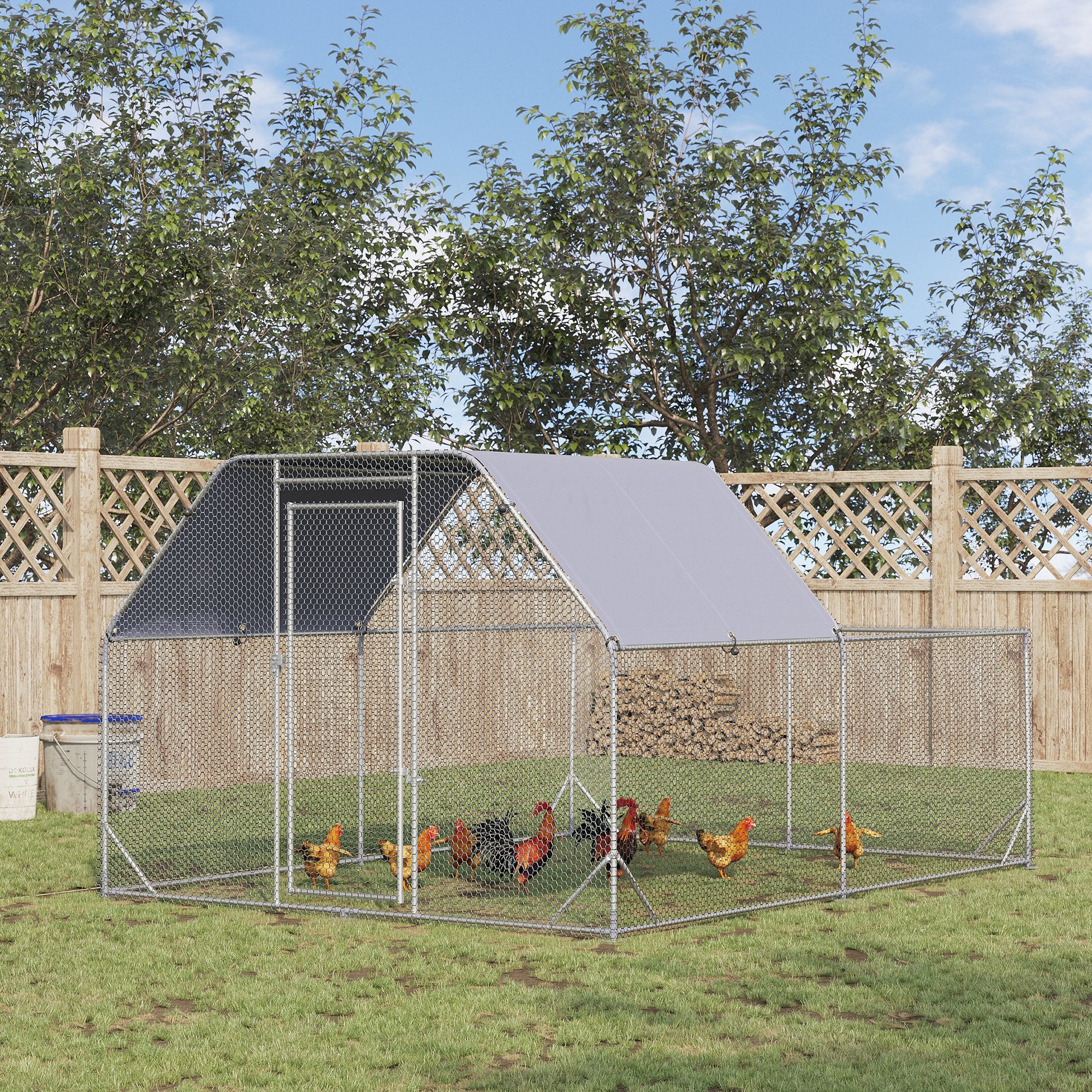 PawHut Chicken Run with Roof, Walk In Chicken Coop for 10-12 Chickens ...