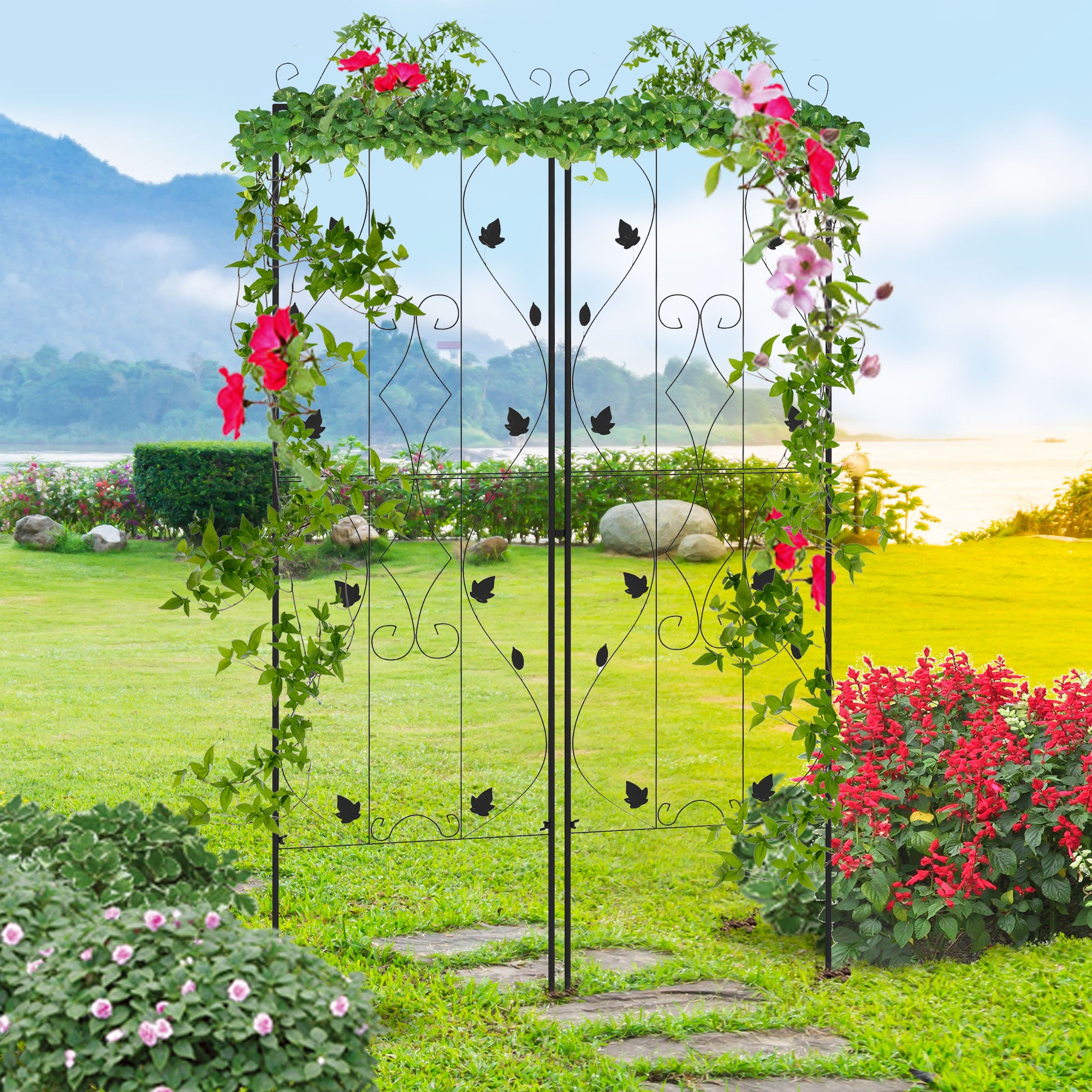 Outsunny Metal Trellis Set of 2, Garden Trellis for Climbing Plants Su ...