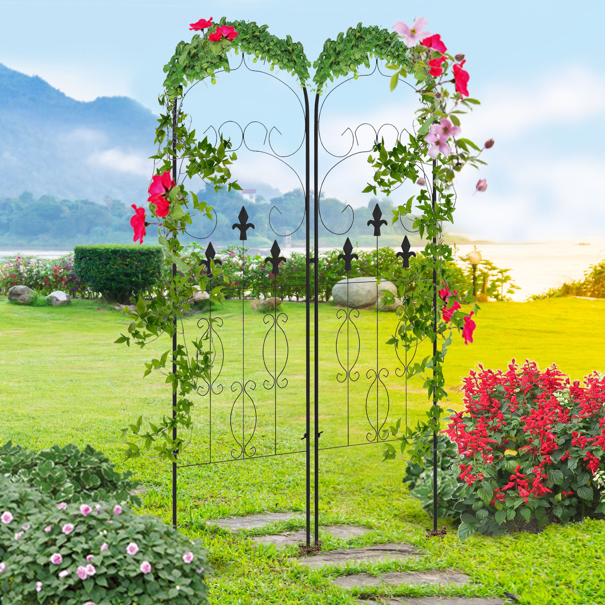 Outsunny Metal Trellis Set of 2, Garden Trellis for Climbing Plants Su ...