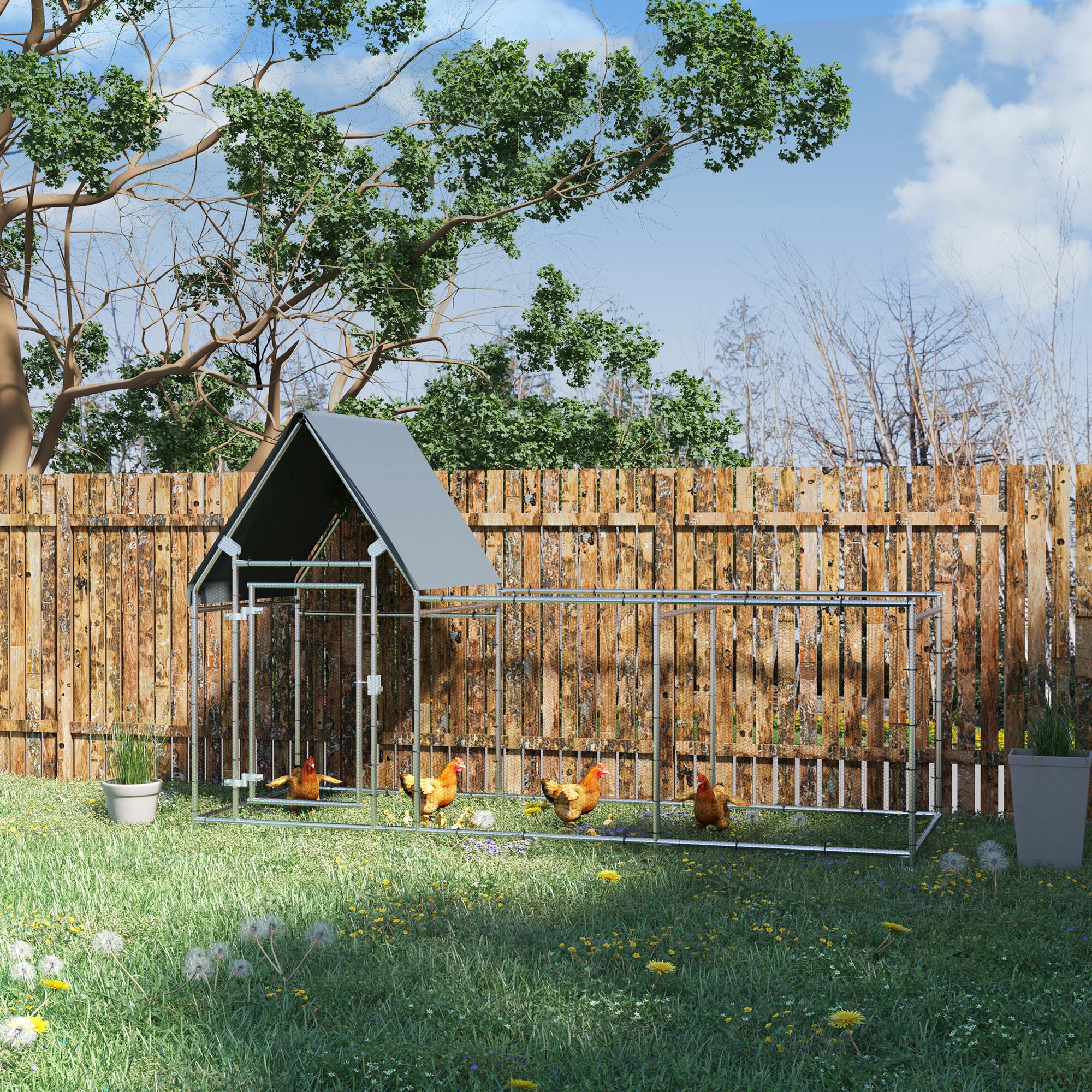 PawHut Walk In Chicken Run, Large Galvanized Chicken House, Hen Poultr ...
